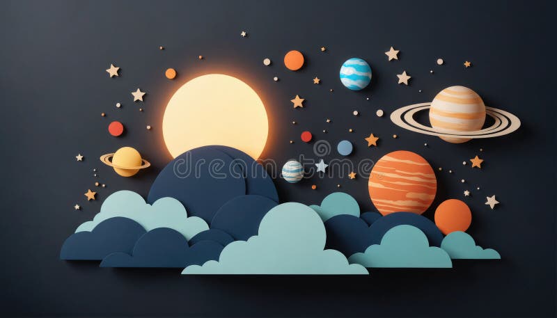 A Paper-cut Illustration of Planets and Stars in the Night Sky, with ...