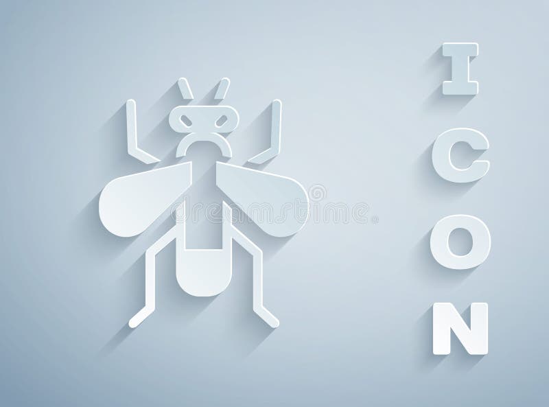 Paper Cut Insect Fly Icon Isolated on Grey Background. Paper Art Style ...