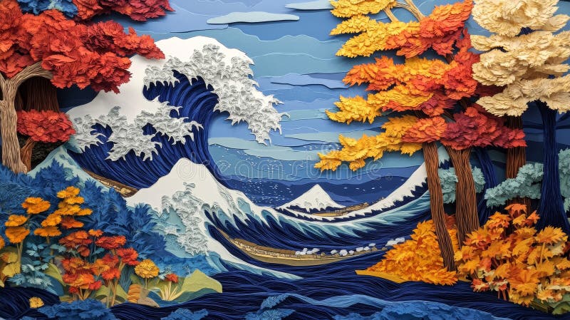 A Paper-cut Interpretation of the Great Wave Off Kanagawa. Stock Image ...