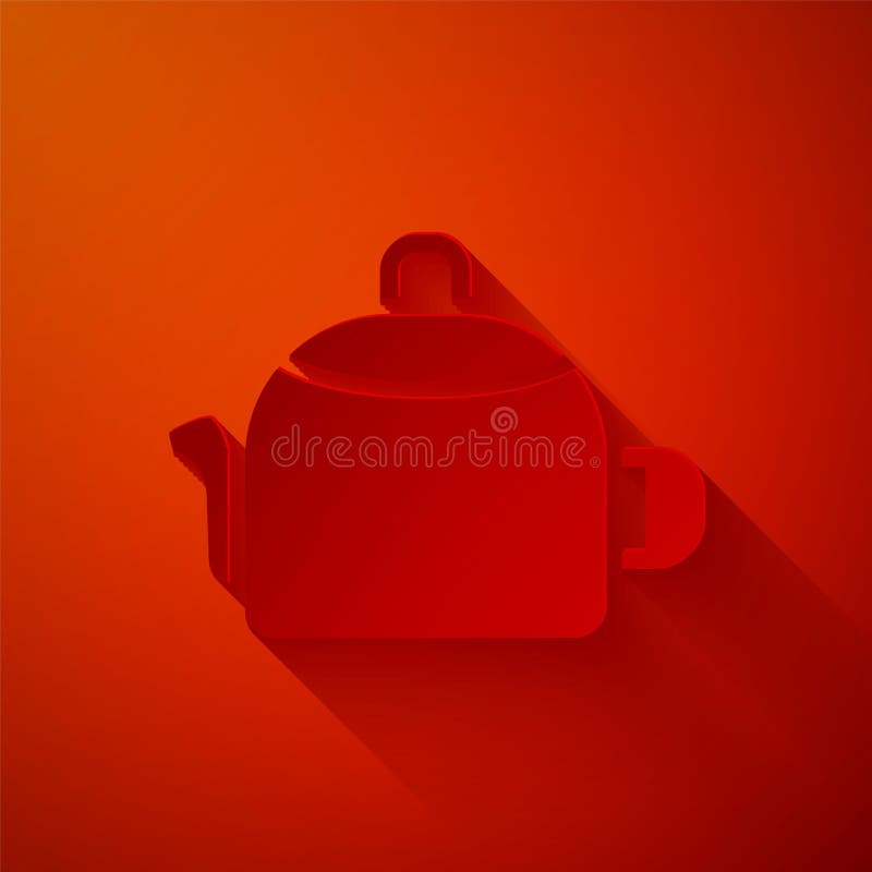 Paper Cut Kettle with Handle Icon Isolated on Red Background. Teapot ...