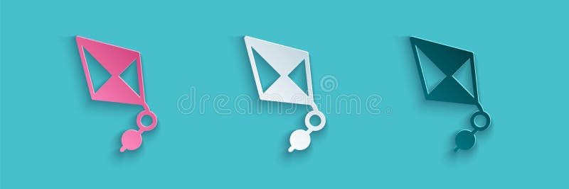 Paper Cut Kite Icon Isolated on Blue Background. Paper Art Style Stock ...