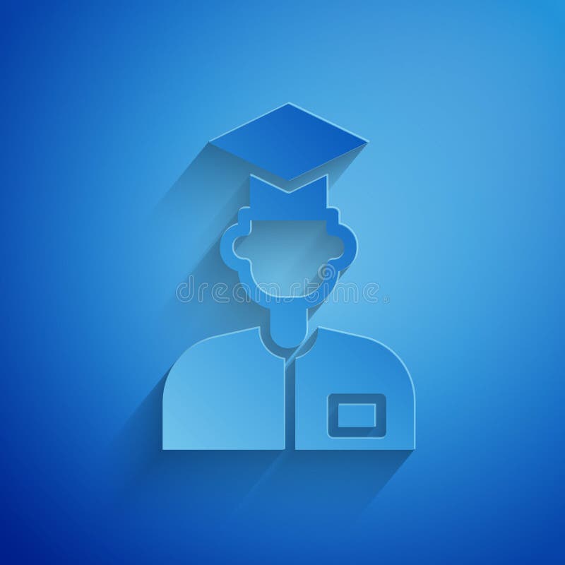 Paper Cut Laboratory Assistant Icon Isolated on Blue Background. Paper ...