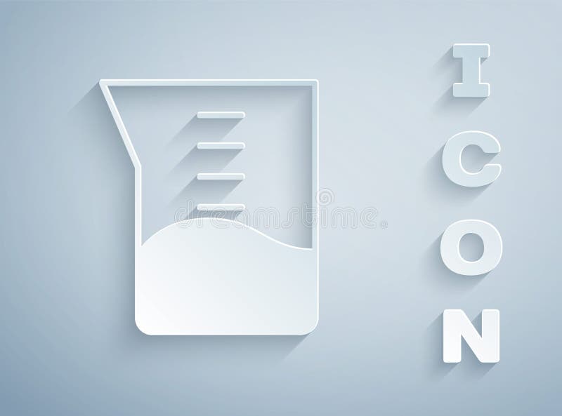 Paper Cut Laboratory Glassware or Beaker Icon Isolated on Grey ...