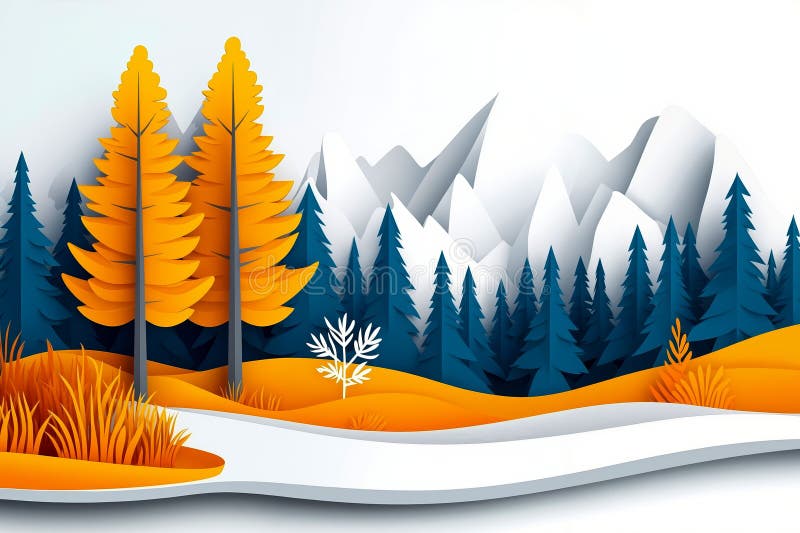 A Paper Cut Landscape with Trees and Mountains in the Background Stock ...