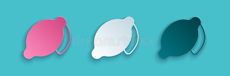 Paper Cut Lemon Icon Isolated on Blue Background. Paper Art Style Stock ...