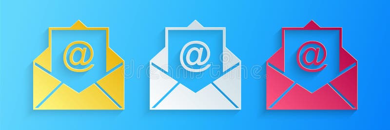 Paper Cut Mail and E-mail Icon Isolated on Blue Background. Envelope ...