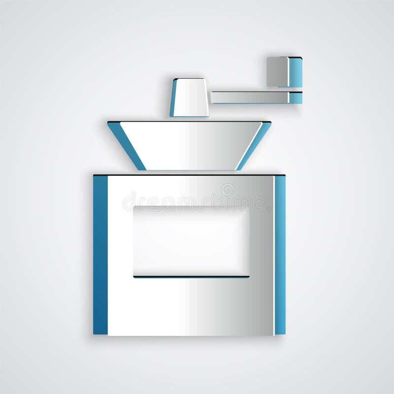 Paper Cut Manual Coffee Grinder Icon Isolated on Grey Background. Paper ...