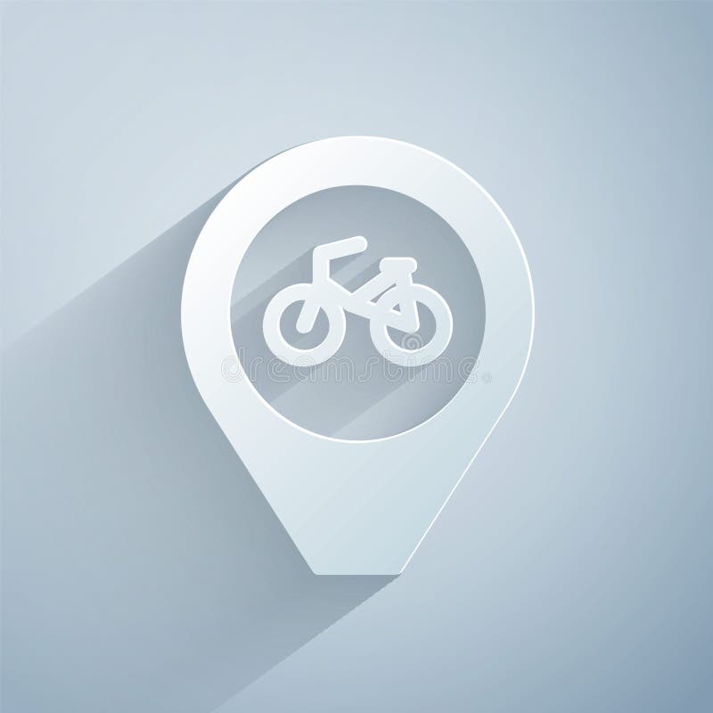 Paper Cut Map Pointer with Bicycle Icon Isolated on Grey Background ...