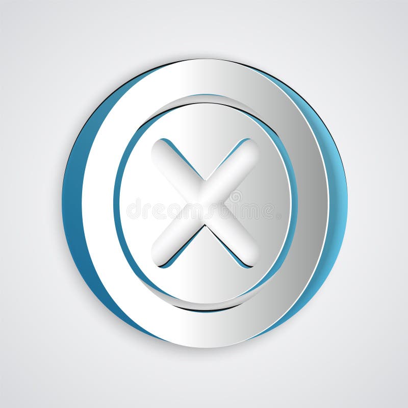 Paper Cut X Mark, Cross in Circle Icon Isolated on Grey Background ...