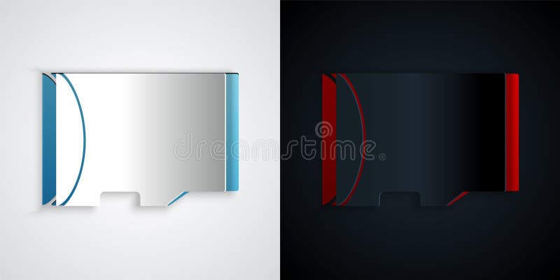 Paper Cut Micro SD Memory Card Icon Isolated on Grey and Black ...