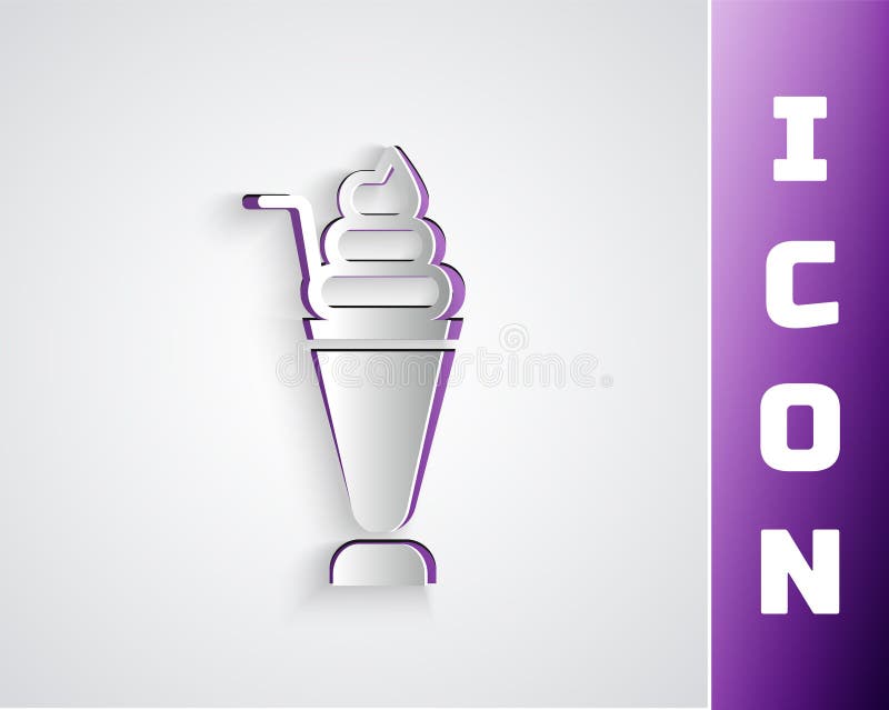 Paper Cut Milkshake Icon Isolated on Grey Background. Plastic Cup with ...