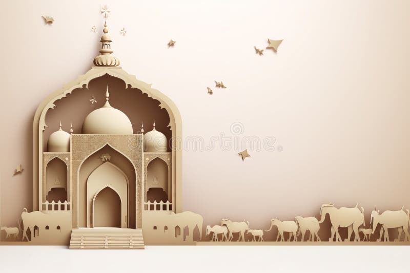 Paper Cut of a Mosque with Camels Stock Illustration - Illustration of ...