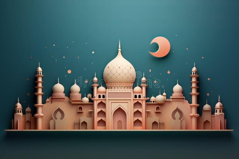 Paper Cut of a Mosque with a Crescent Stock Illustration - Illustration ...