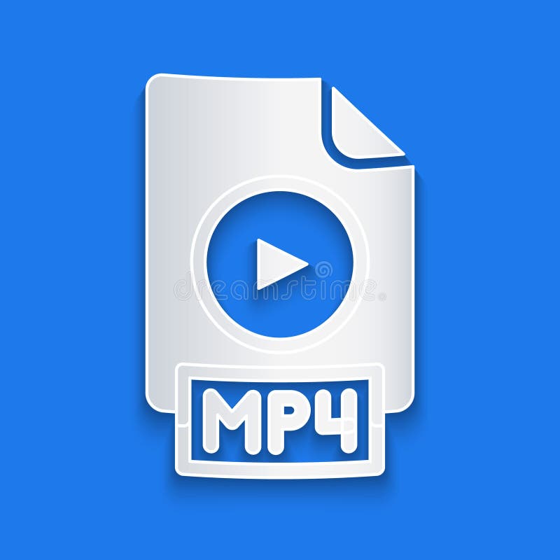 Paper Cut MP4 File Document. Download Mp4 Button Icon Isolated on Blue ...