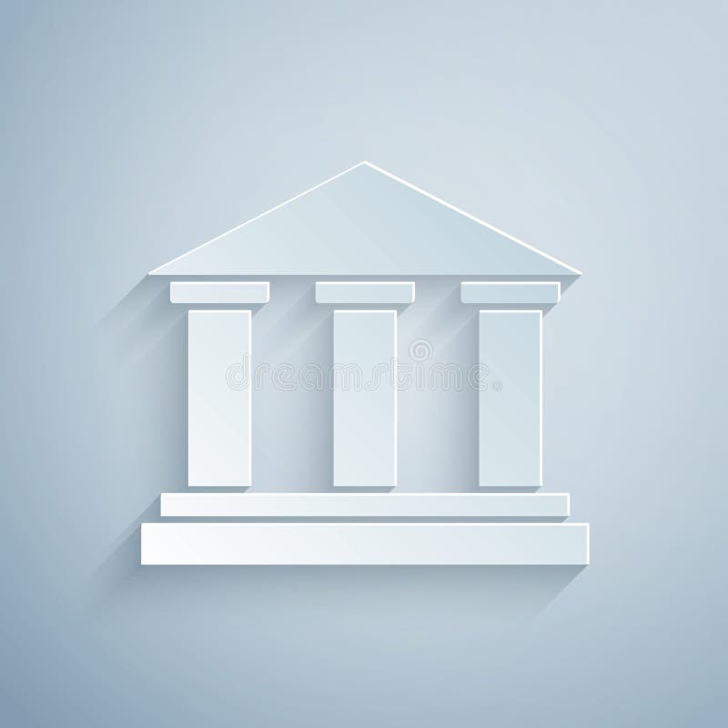 Paper Cut Museum Building Icon Isolated on Grey Background. Paper Art ...