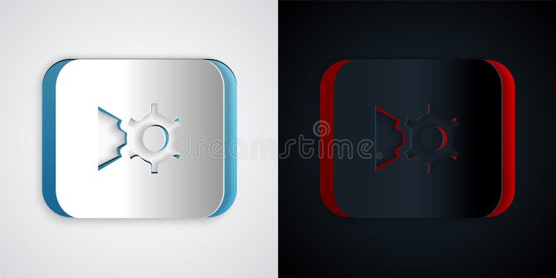 Paper Cut Music or Video Settings Button Icon Isolated on Grey and ...