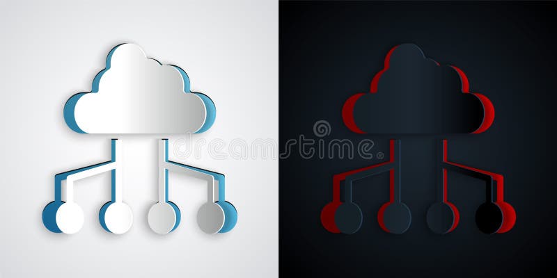 Paper Cut Network Cloud Connection Icon Isolated on Grey and Black ...