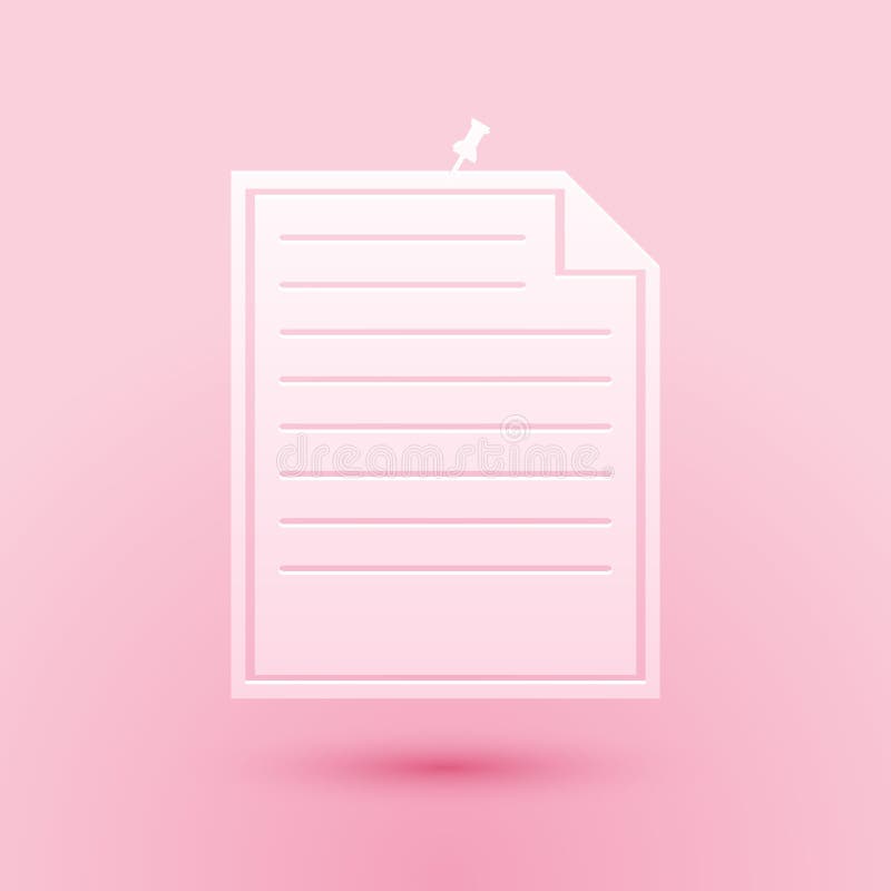 Paper Cut Note Paper with Pinned Pushbutton Icon Isolated on Pink ...