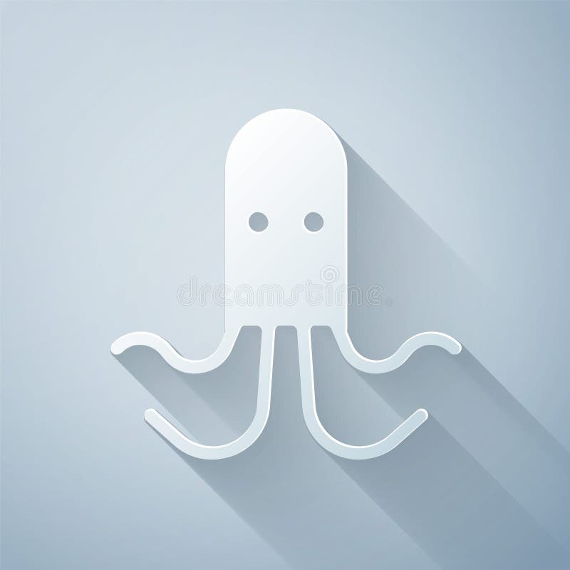 Paper Cut Octopus Icon Isolated on Grey Background. Paper Art Style ...