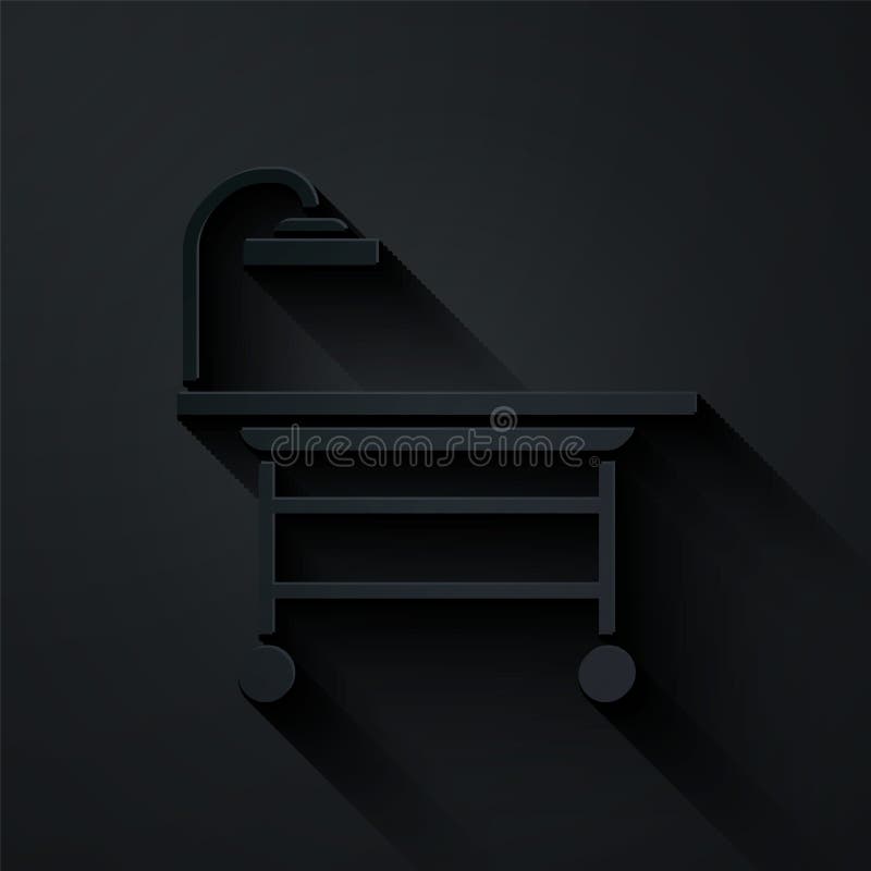 Paper Cut Operating Table Icon Isolated on Black Background. Paper Art ...