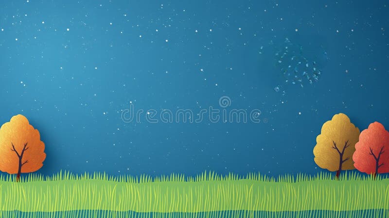 A Paper Cutout Illustration of Fall Trees Against a Blue Night Sky ...