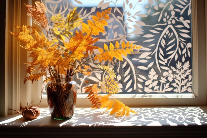 Paper Cut-out Leaves Casting Delicate Shadows on a Sunny Windowsill ...