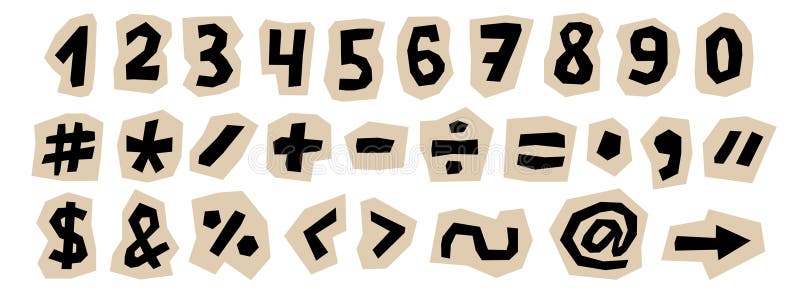 Paper Cut Out Numbers and Signs Collection. Punctuation Marks and ...