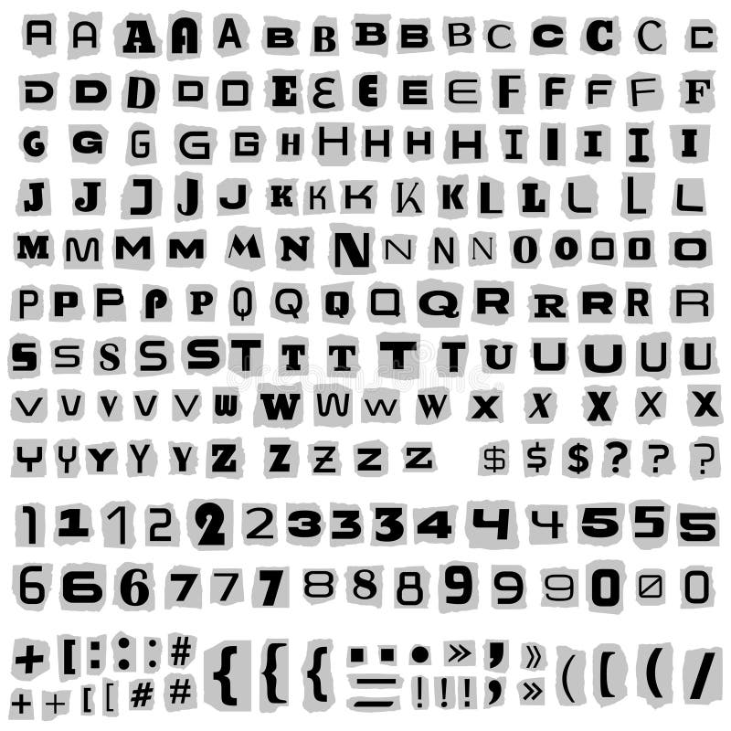 Paper Cut Out Ransom Blackmail Note Font Gray Color Stock Vector ...