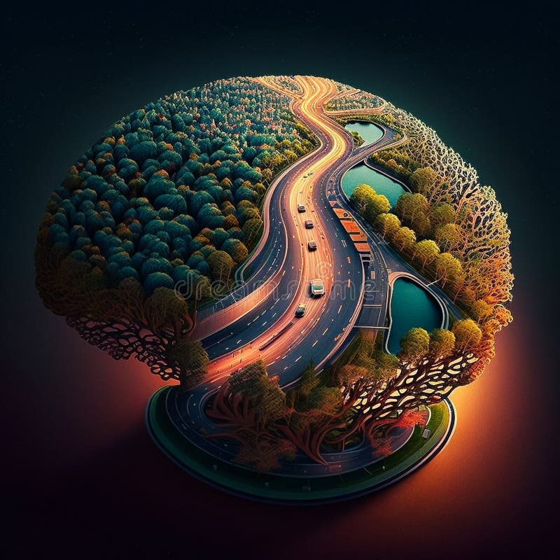 A Paper Cut Out of a Road with Trees on it Stock Illustration ...