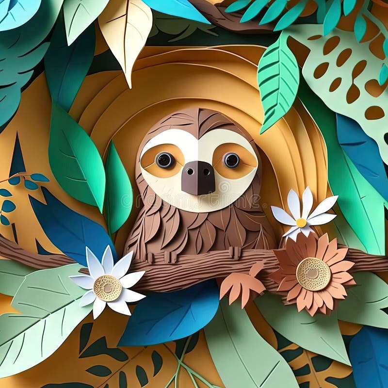 A Paper Cut Out of a Slotty Sitting on a Branch Stock Illustration ...