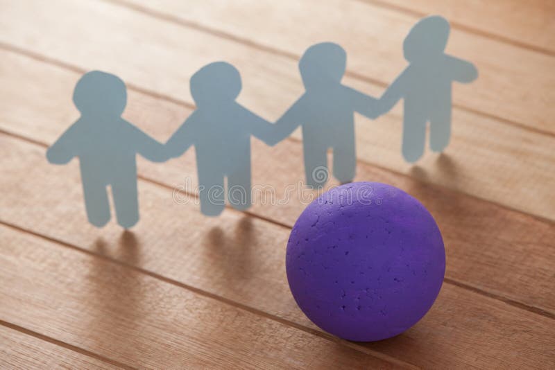 Paper Cut Outs Forming Human Chain Wooden Table Stock Photos - Free ...