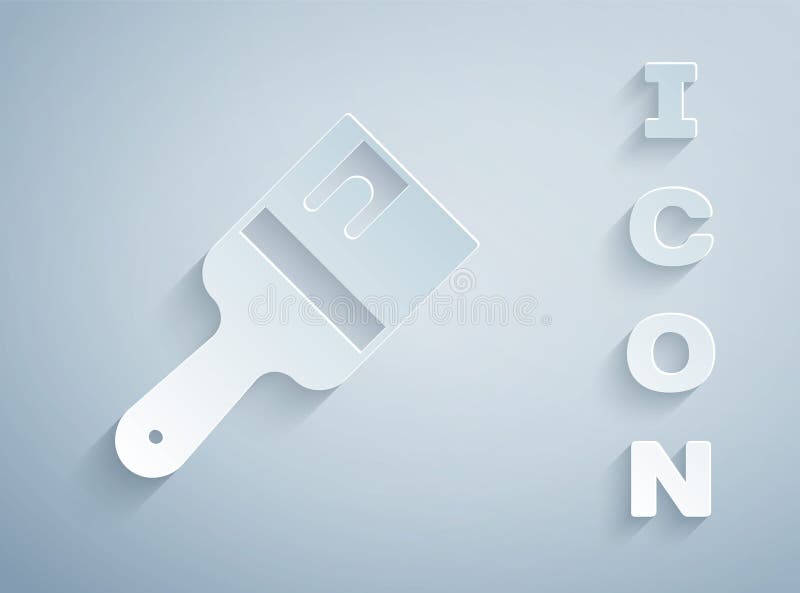 Paper Cut Paint Brush Icon Isolated on Grey Background. Paper Art Style ...