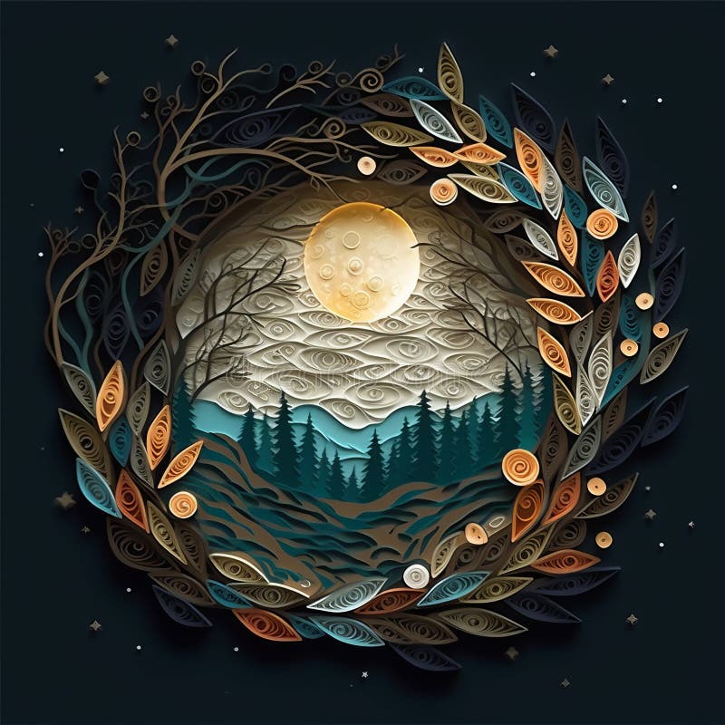 A Paper Cut Painting of a Landscape with Trees and a River , Generated ...