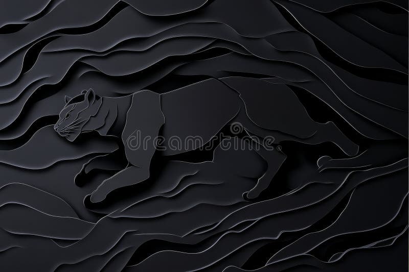Paper Cut Panther Obsidian Black Background Sleek Forms Dynamic Layers ...