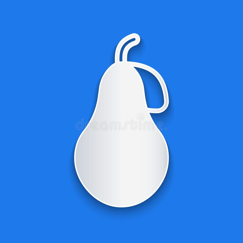 Paper Cut Pear Icon Isolated on Blue Background. Fruit with Leaf Symbol ...