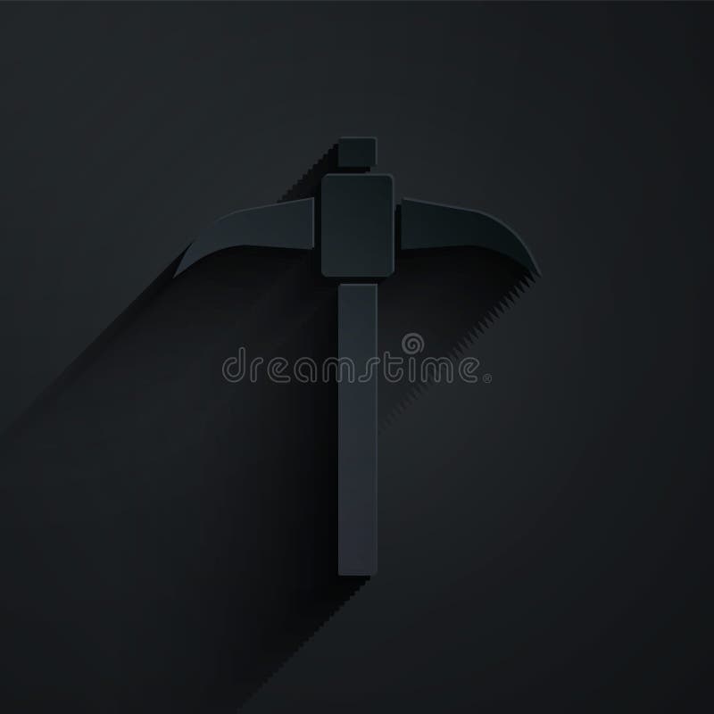 Paper Cut Pickaxe Icon Isolated on Black Background. Paper Art Style ...