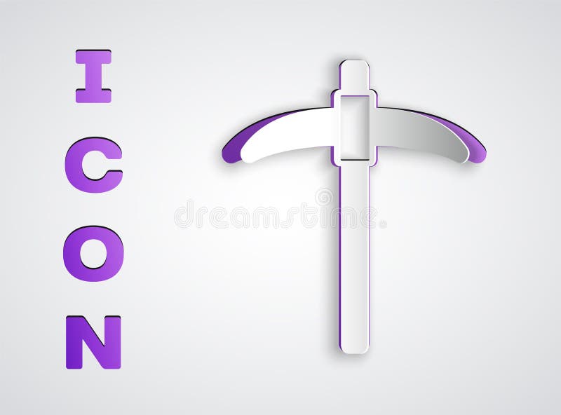 Paper Cut Pickaxe Icon Isolated on Grey Background. Paper Art Style ...