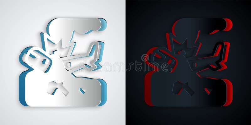 Paper Cut Plane Crash Icon Isolated on Grey and Black Background. Paper ...