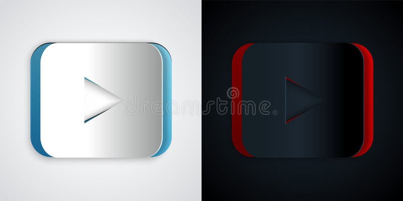 Paper Cut Play Button Icon Isolated on Grey and Black Background. Paper ...