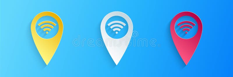Paper Cut Pointer Map with Wifi Internet Signal Connection Icon ...