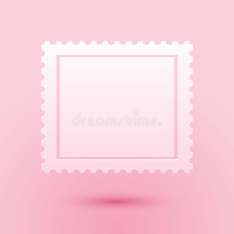 Paper Cut Postal Stamp Icon Isolated on Pink Background. Paper Art ...