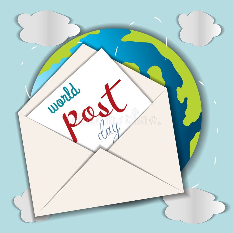 Paper Cut Postcard . World Post Day Stock Vector - Illustration of ...