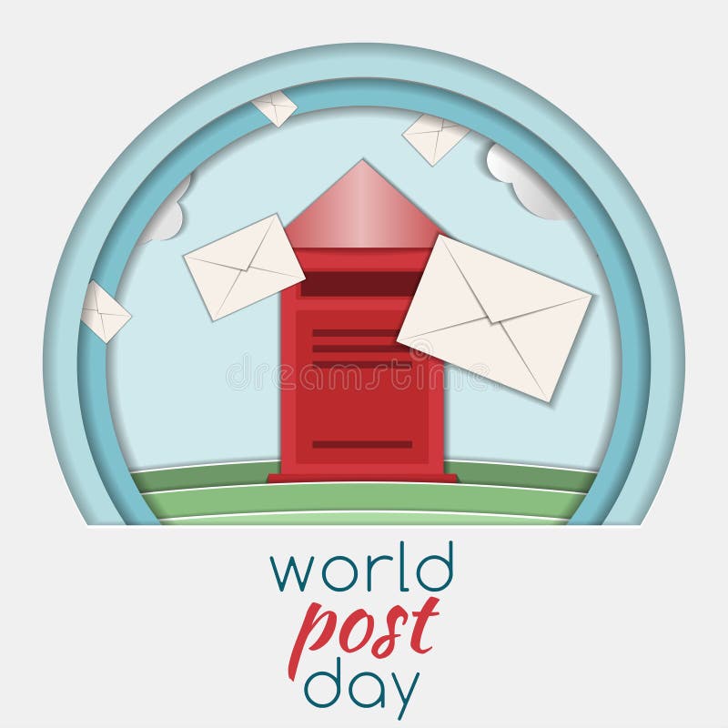 Paper Cut Postcard . World Post Day Stock Vector - Illustration of ...