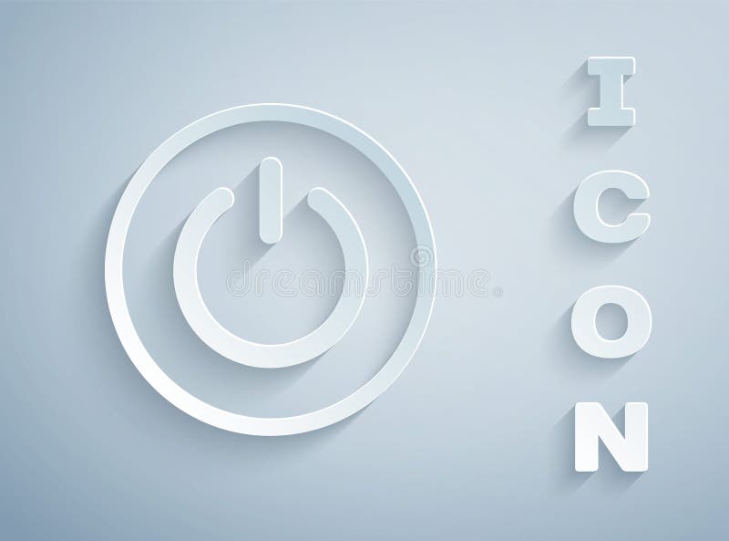 Paper Cut Power Button Icon Isolated on Grey Background. Start Sign ...