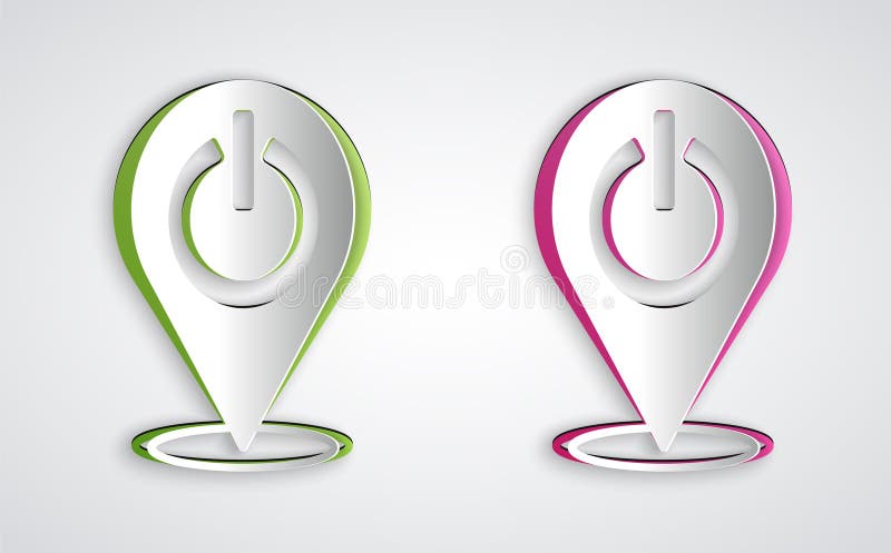 Paper Cut Power Button Icon Isolated on Grey Background. Start Sign ...