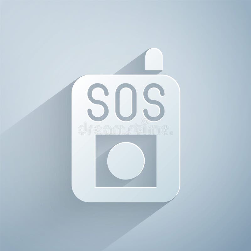 Paper Cut Press the SOS Button Icon Isolated on Grey Background. Paper ...