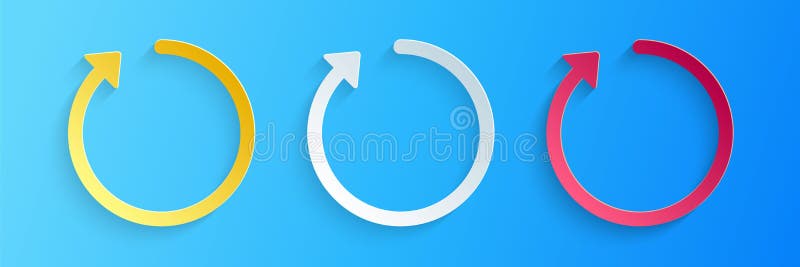 Paper Cut Refresh Icon Isolated on Blue Background. Paper Art Style ...