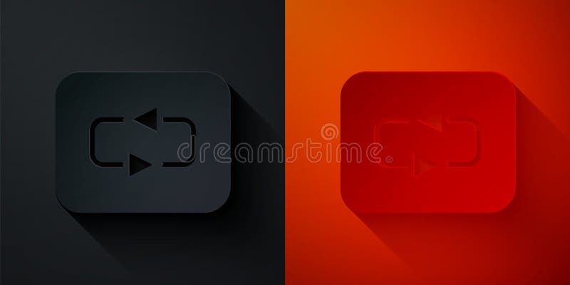 Paper Cut Repeat Button Icon Isolated on Black and Red Background ...