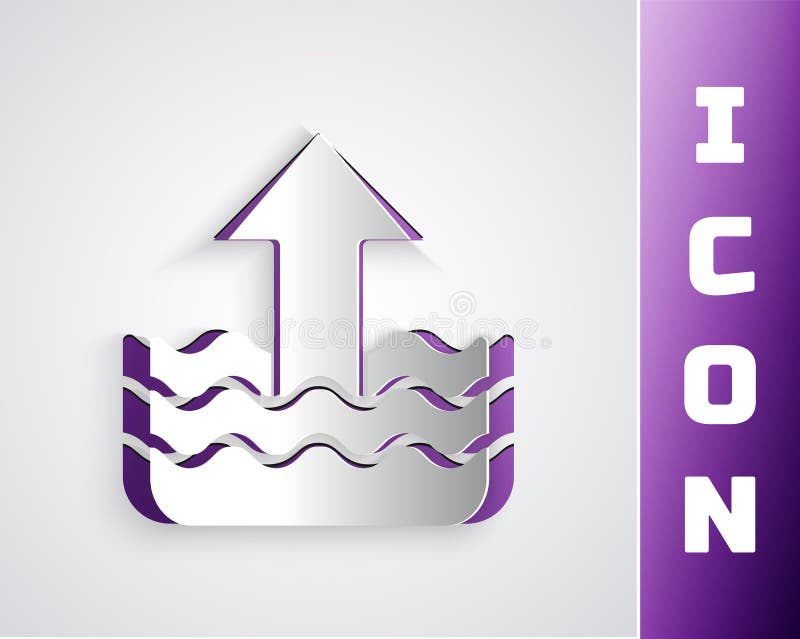 Paper Cut Rise in Water Level Icon Isolated on Grey Background. Paper ...