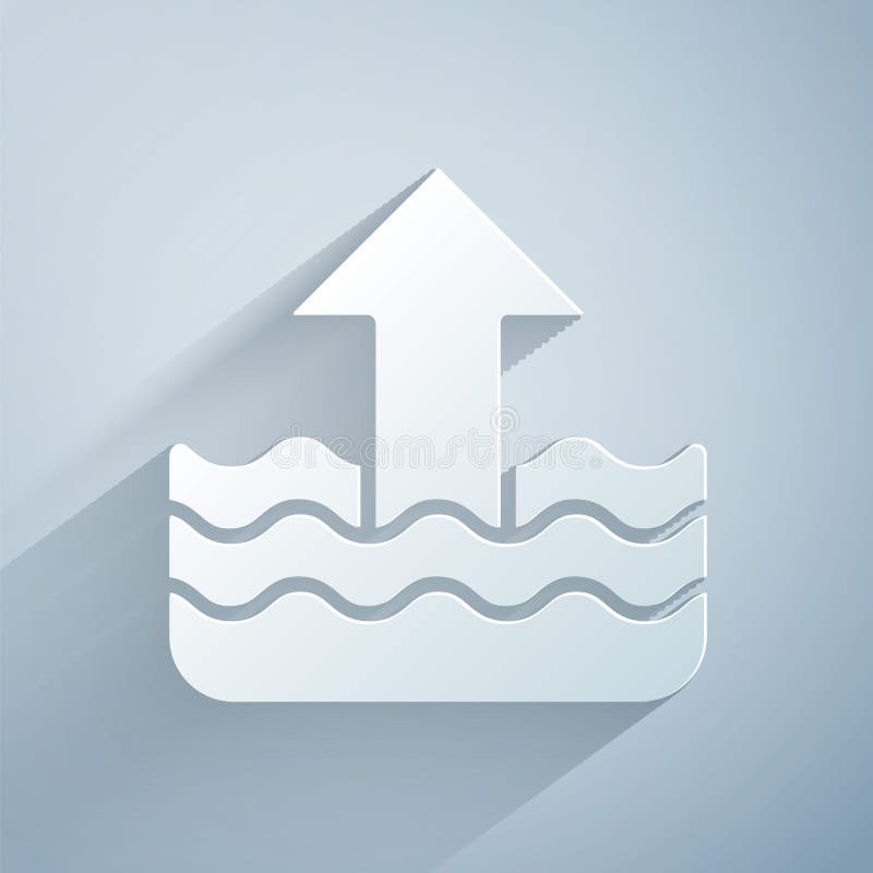 Paper Cut Rise in Water Level Icon Isolated on Grey Background. Paper ...
